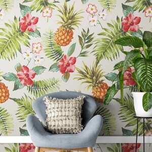 Pineapple Wallpaper Tropical Theme Wall Mural. Hawaiian Peel and Stick ...