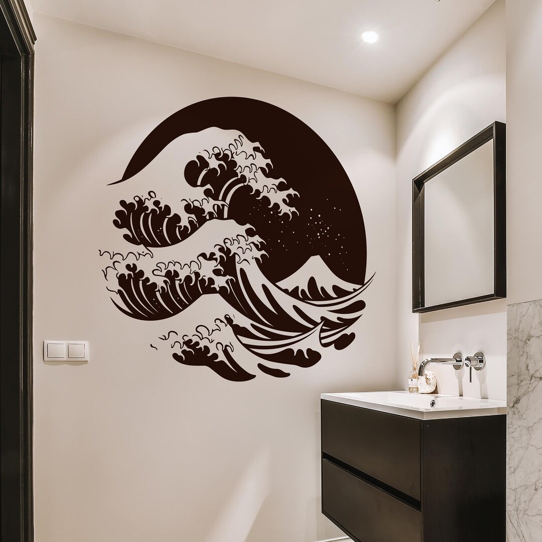 Great Wave Wall Decal Sticker – Circular Japanese Ocean Art for Living ...