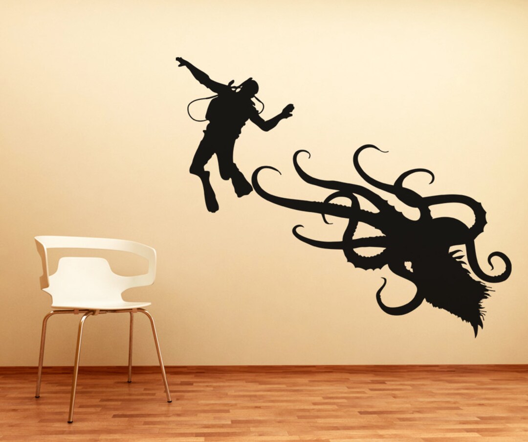 Scuba Diver and Octopus Vinyl Wall Decal Sticker. #OS_AA746B - Etsy