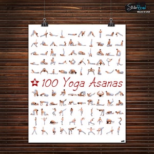 100 Yoga Poses Asanas Poster. Instructional Graphic Poster for Yoga ...
