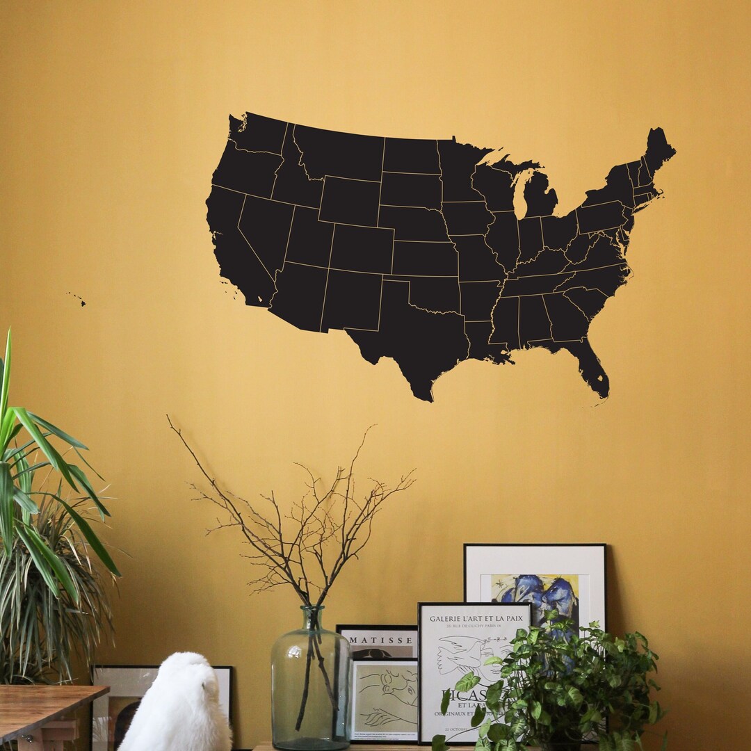United States of America Map Wall Decal. USA Map With State Borderline ...