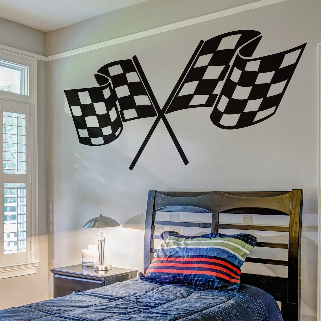 Checker Flag Wall Decal Sticker. Kid's Room Racing Theme Decor. Race ...