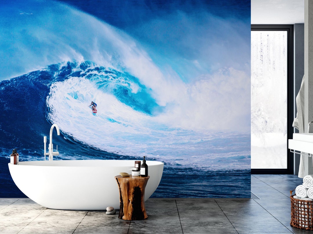 Surfer Riding a Giant Wave Wallpaper. Beach Vibe Peel and Stick Mural ...