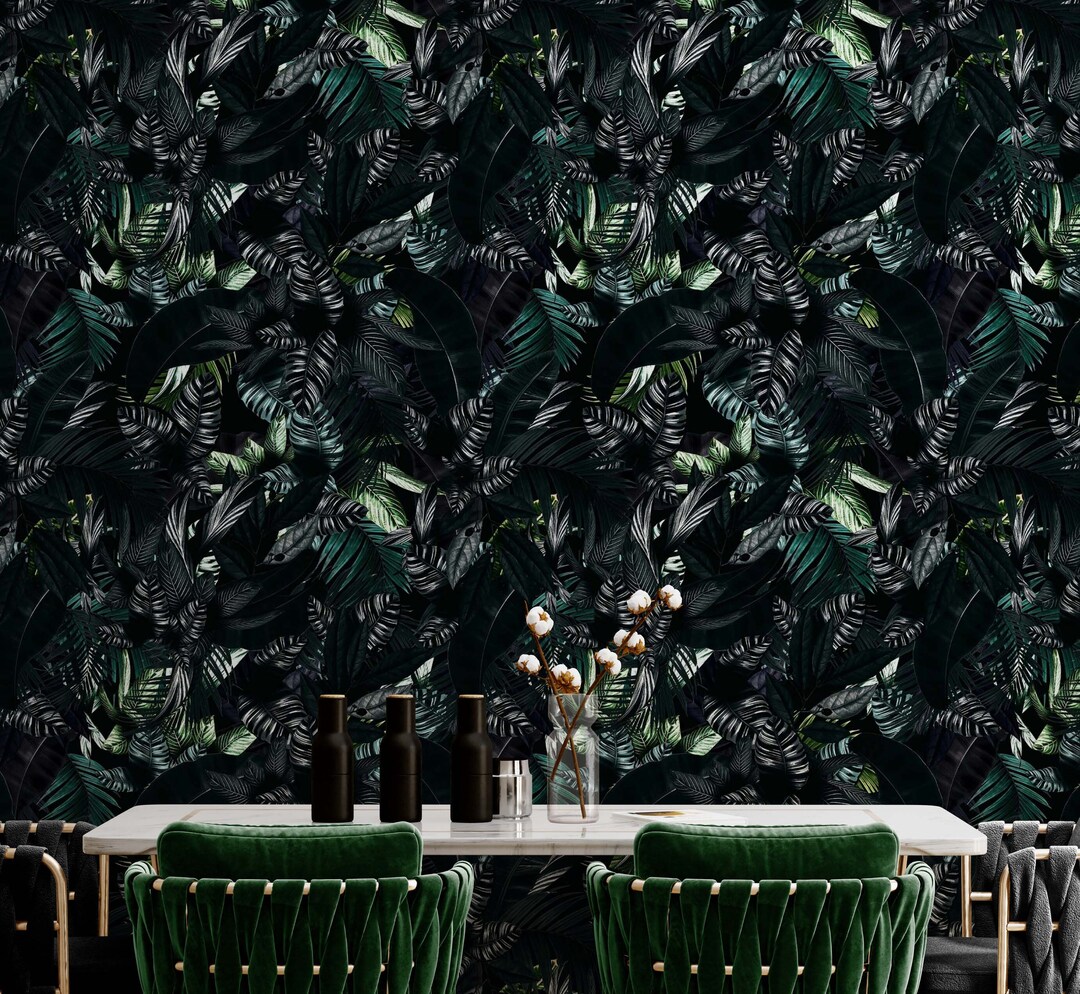 Tropical Wallpaper Peel and Stick Nature Leaves in a Dark Jungle ...