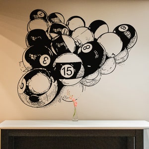 Billiard Balls Wall Sticker. Pool Cue Wall Decal. Game Room Wall Decor ...
