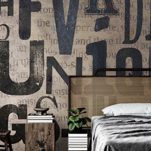 Vintage Ink Typographic Wall Mural. Peel and Stick Wallpaper. Modern ...