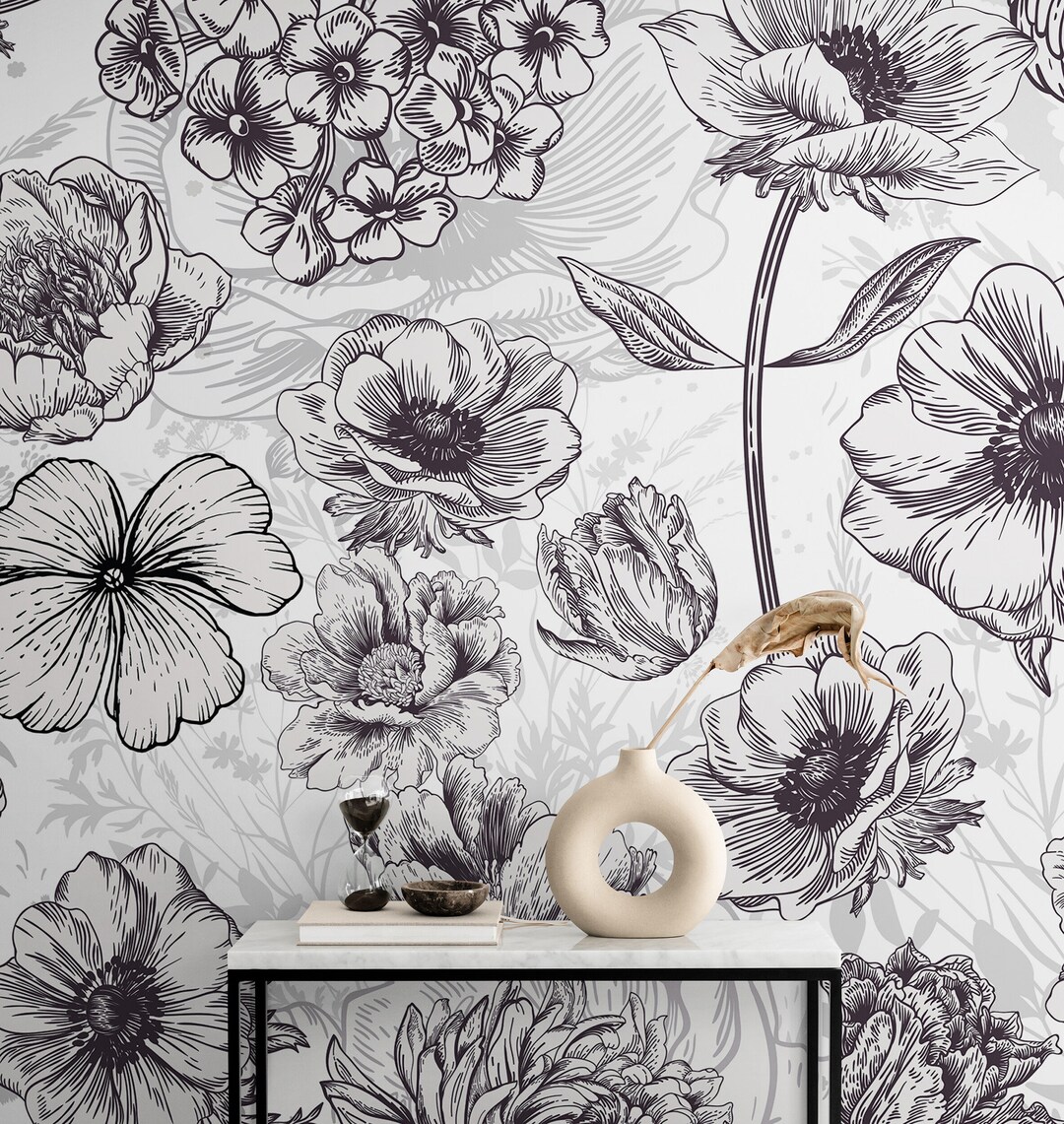 French, Vintage Farmhouse Wallpaper. Vintage Flower Pattern ...