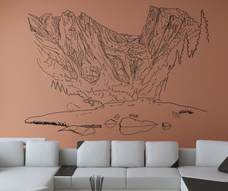 Vinyl Wall Decal Sticker Lake Scene Line Art 5269m | Etsy