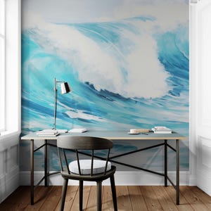Blue Ocean Wave Wall Mural Painting – Coastal Beach-themed Decor for ...