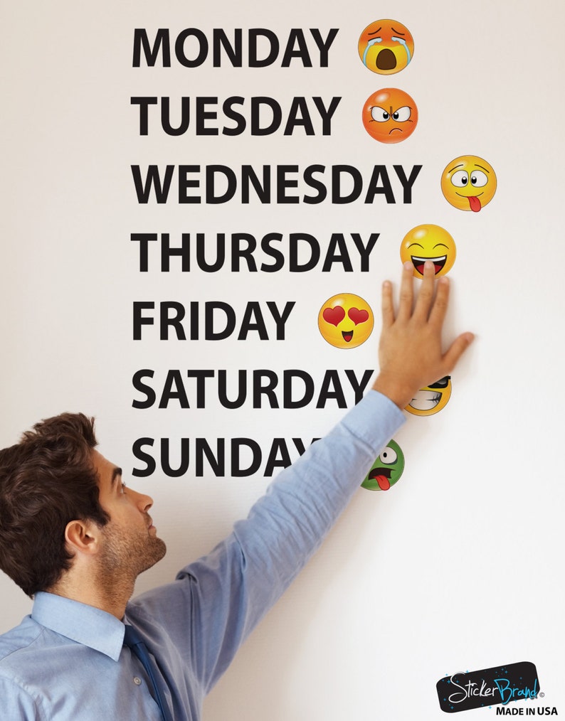 Days of the Week Happy Emoticon Faces Vinyl Wall Decal Sticker #6071 - Etsy