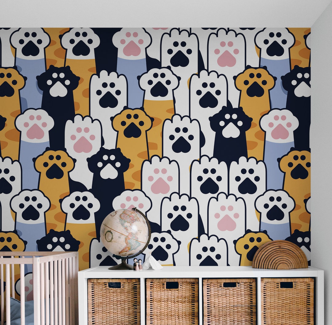 Cat Paws Pattern Wallpaper - Adorable Decor for Kid's and Nursery Rooms ...