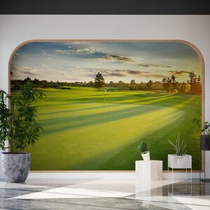 Golf Course Wallpaper Mural. Sunset Over Golf Course Mural. Peel and ...
