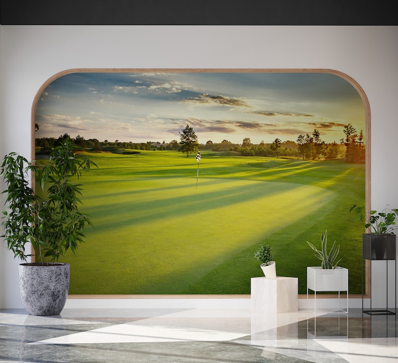 Golf Course Wallpaper Mural. Sunset Over Golf Course Mural. Peel and ...