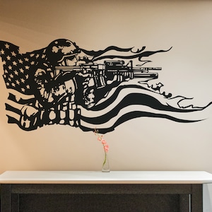 Military Wall Decal Sticker America Flag U.S. Soldier Wall Decal Sticker Veterans Gift Wall ...