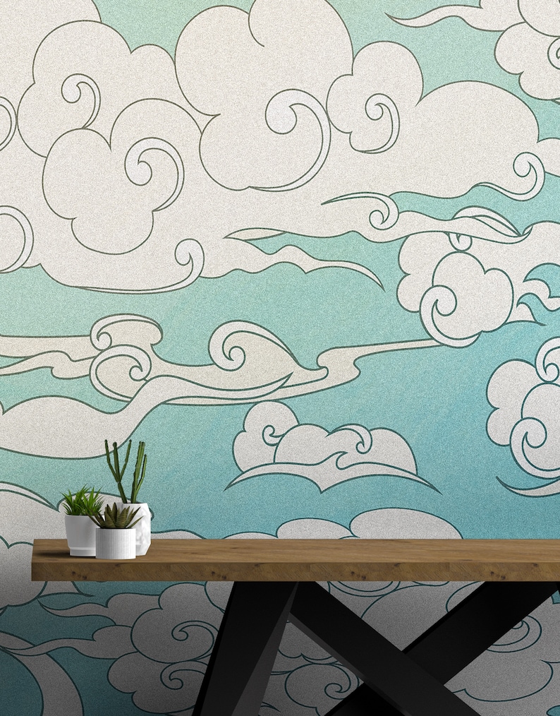 Japanese Traditional Curly Cloud in Sky Abstract Illustration - Etsy