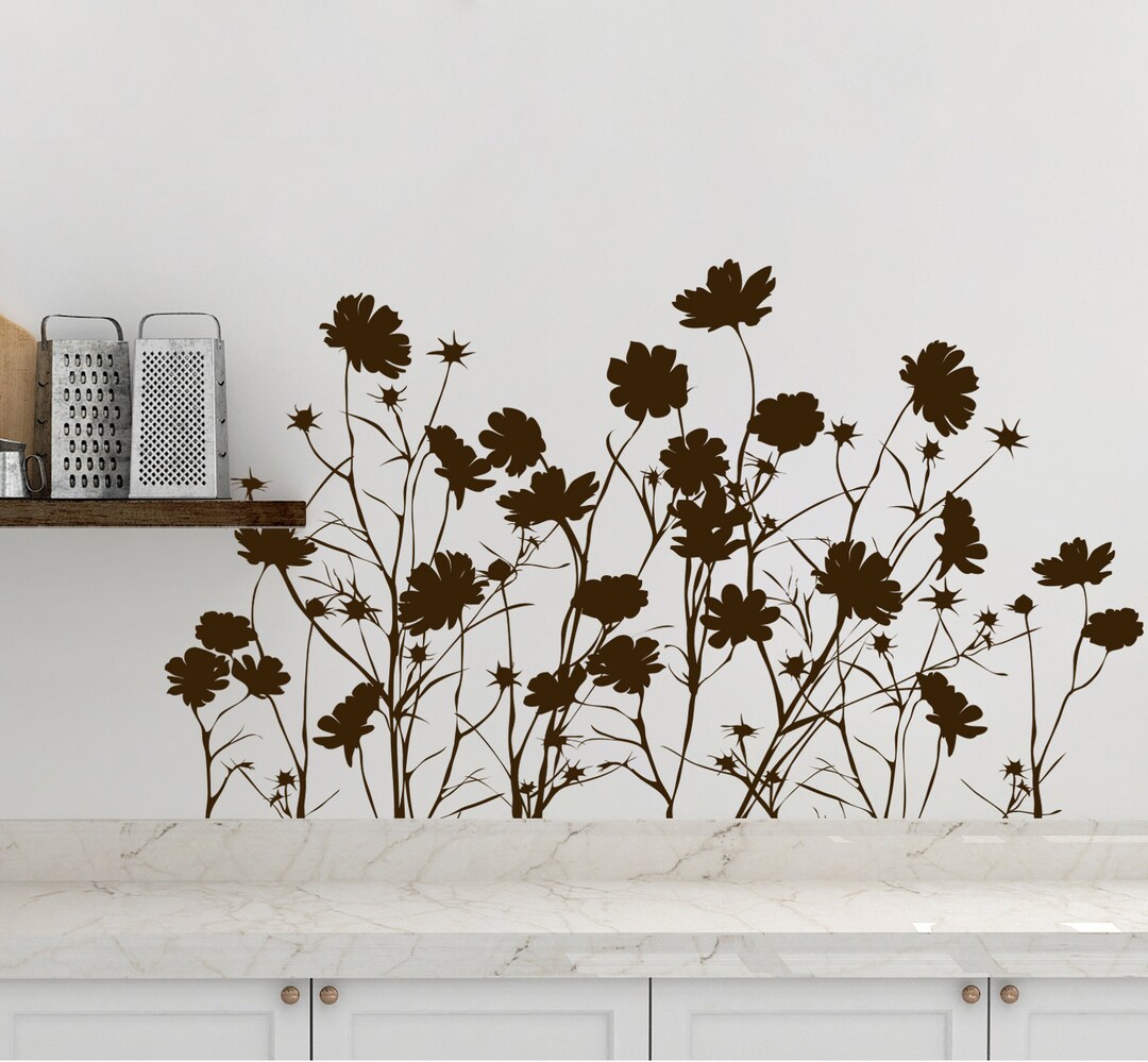 Flower Wall Decal. Floral Wall Decal. Field of Wild Flowers Vinyl Wall ...