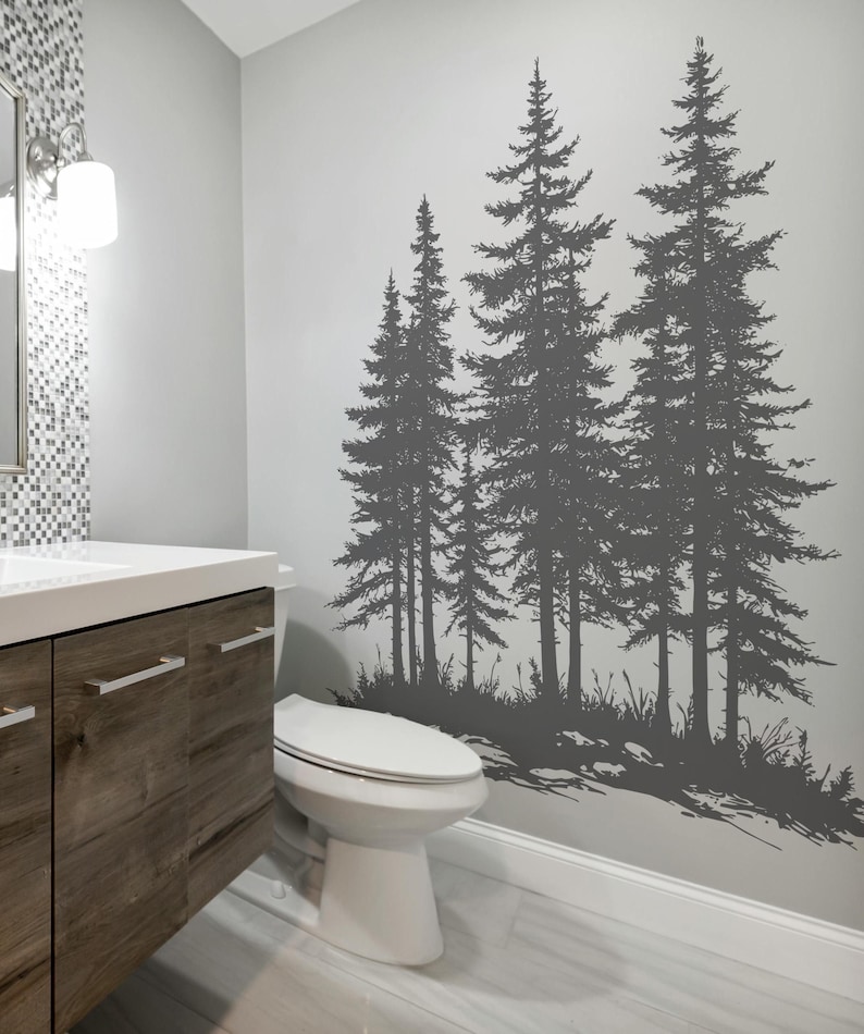 Forest Tree Wall Decal Sticker. Large Pine Tree Nature Vinyl Mural for ...