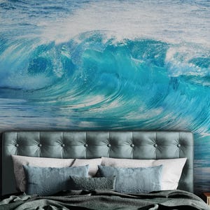 Blue Ocean Waves Wall Mural. Surfer Wall Art. Surf Wave Wallpaper Peel ...