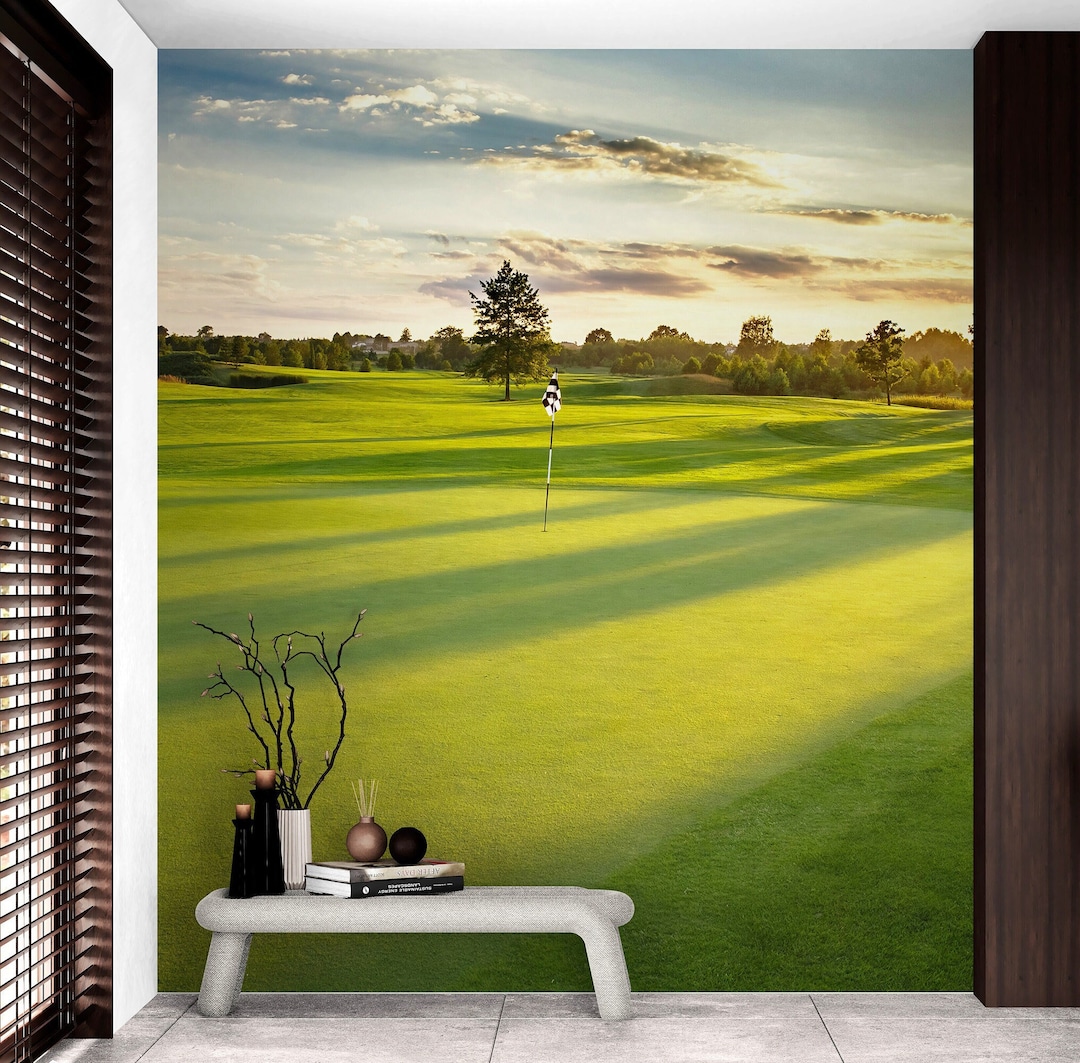 Golf Course Wallpaper Mural. Sunset Over Golf Course Mural. Peel and ...