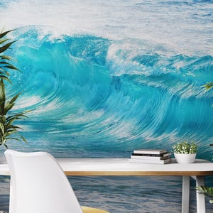 Blue Ocean Waves Wall Mural. Surfer Wall Art. Surf Wave Wallpaper Peel ...