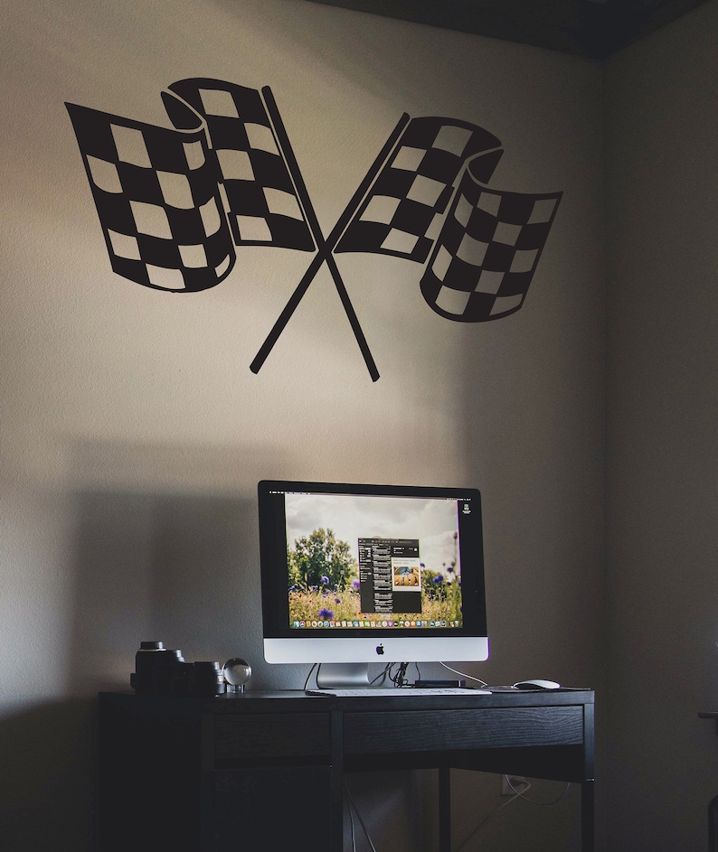 Checker Flag Wall Decal Sticker. Kid's Room Racing Theme Decor. Race ...