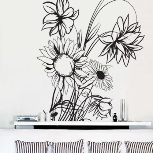 Swirl Flower Floral Vinyl Wall Decal Sticker. Living Room - Etsy