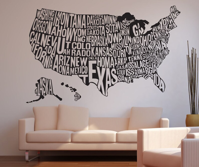 USA Map. United States of America Map Wall Decal. Names of - Etsy