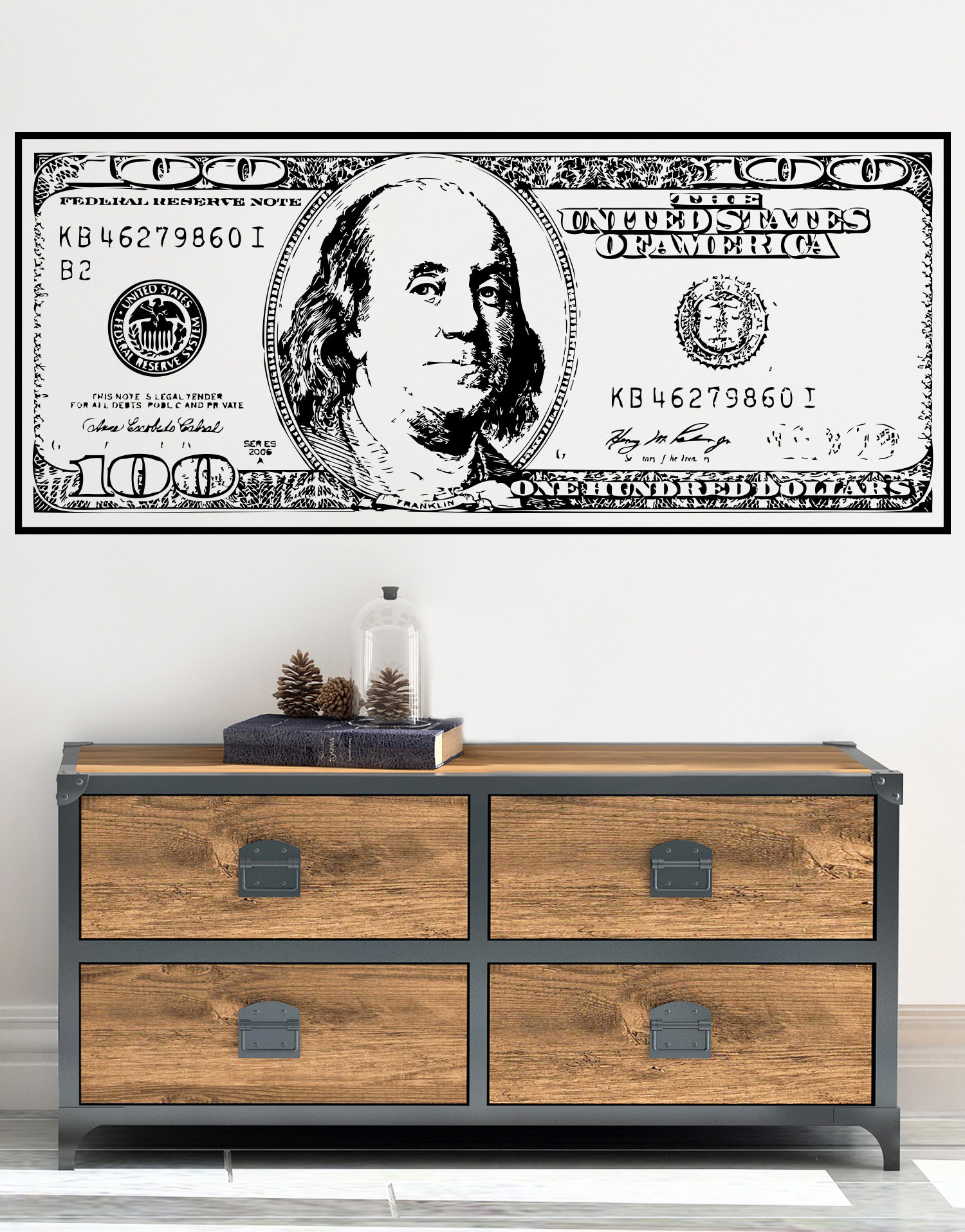 Big 100 Dollar Bill Wall Decal Sticker. Benjamins. Office / Game Room ...