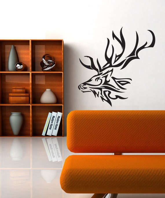 Vinyl Wall Art Decal Sticker Tribal Deer Head Swirl 1322A | Etsy