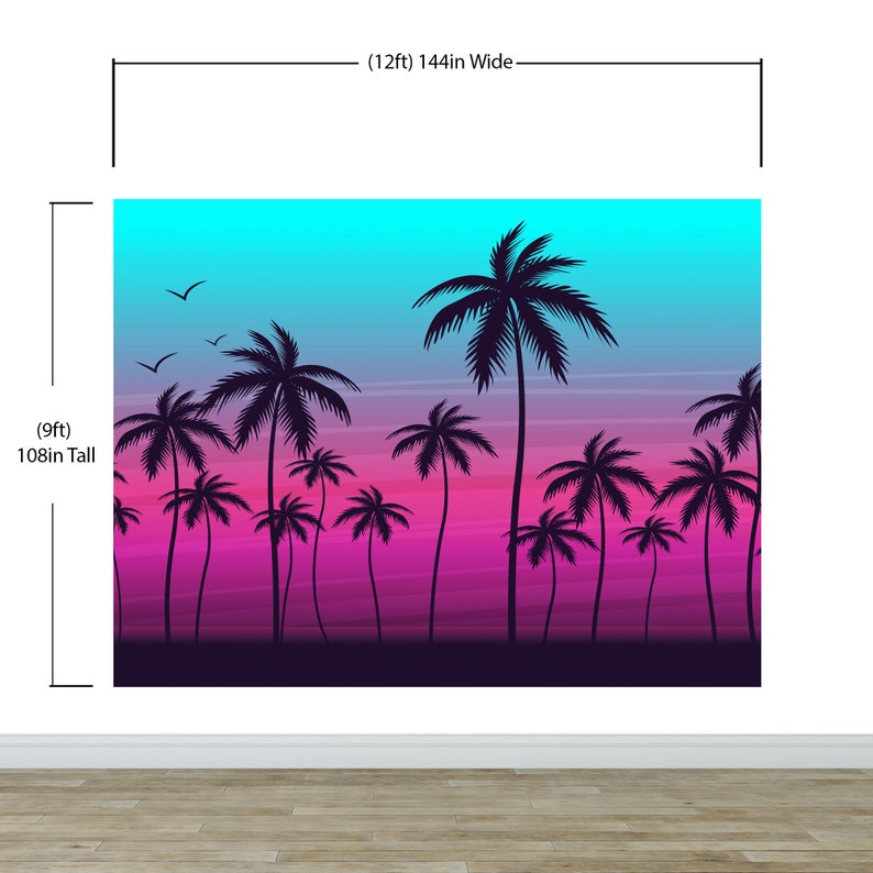 Miami Tropical Palm Tree Illustration Vice Color Sunset Wall Mural ...