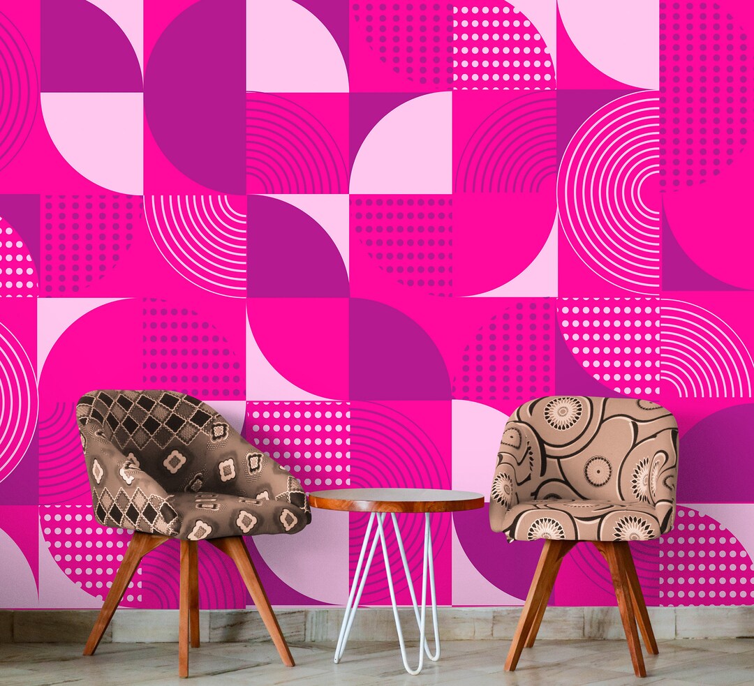 Geometric Shapes Wall Mural. Mid Century Modern Retro Wallpaper ...