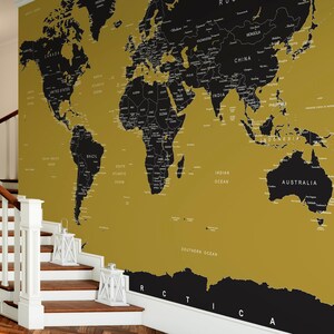 Large (gold) World Map Wall Mural. Wall Covering. Simple Peel and Stick ...