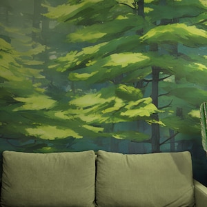 Green Forest Wallpaper, Tree Wallpaper, Forest Wall Mural, Peel and ...