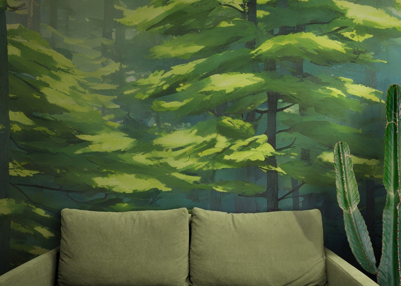 Green Forest Wallpaper Tree Wallpaper Forest Wall Mural - Etsy