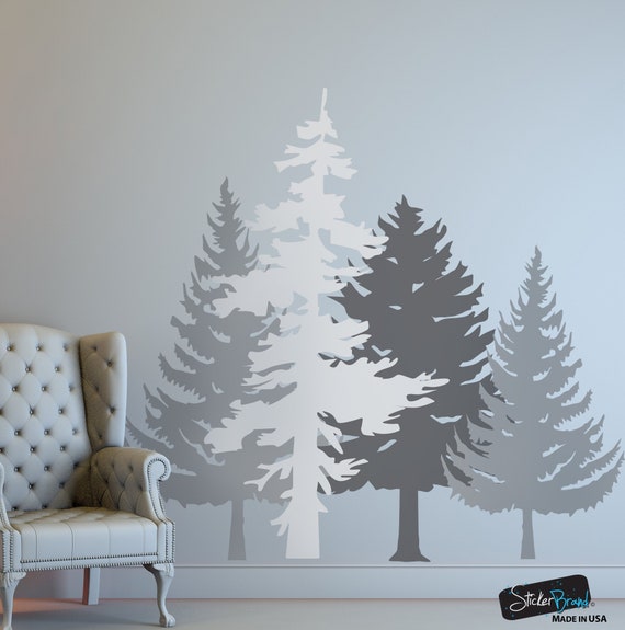 Cluster of 4 Forest Trees Wall Decal Sticker. Grey Color | Etsy