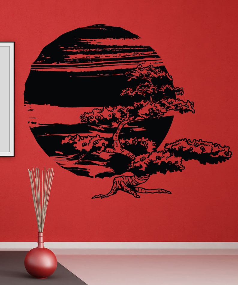 Vinyl Wall Decal Sticker Bonsai Tree With Sun 1244s - Etsy
