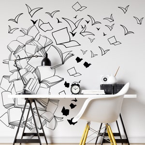 Flying Library Books Wall Decal. Fantasy Room Decor for Book Lovers ...
