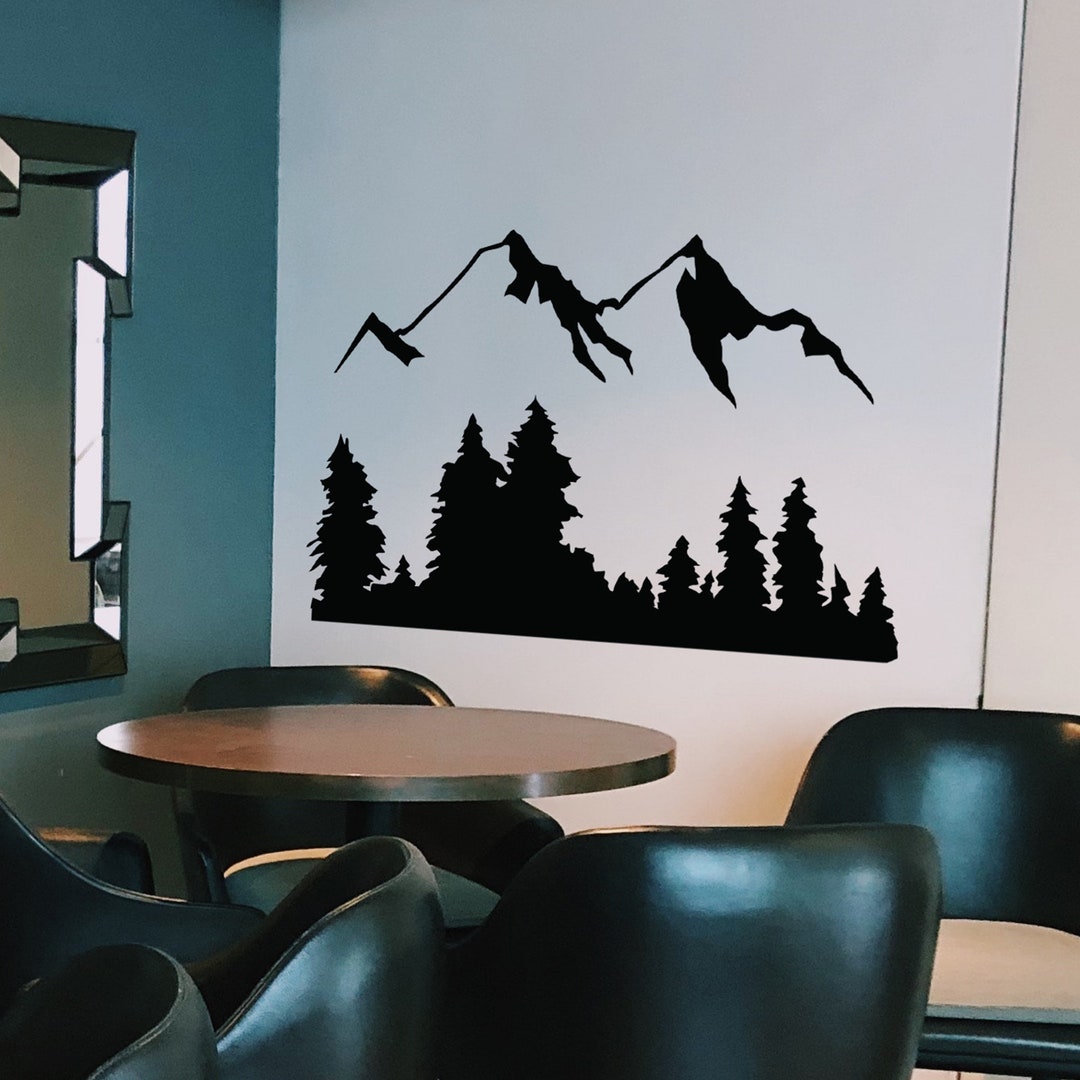 Mountain Wall Decal Sticker / Mountain Wall Mural / Woodland Wall Mural ...