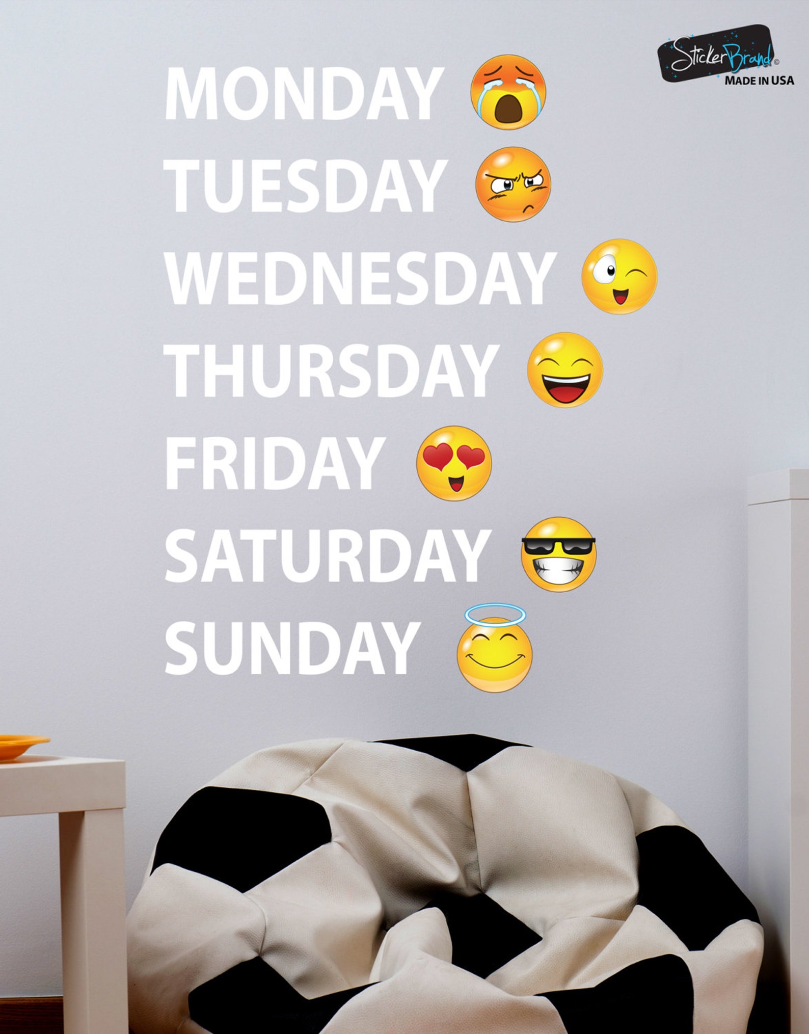 Days of the Week Happy Emoticon Faces Vinyl Wall Decal Sticker - Etsy