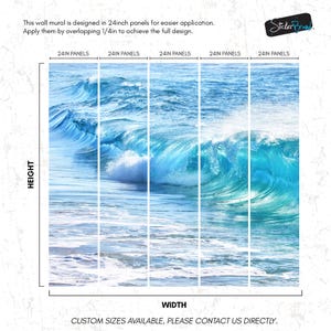 Blue Ocean Waves Wall Mural. Surfer Wall Art. Surf Wave Wallpaper Peel ...