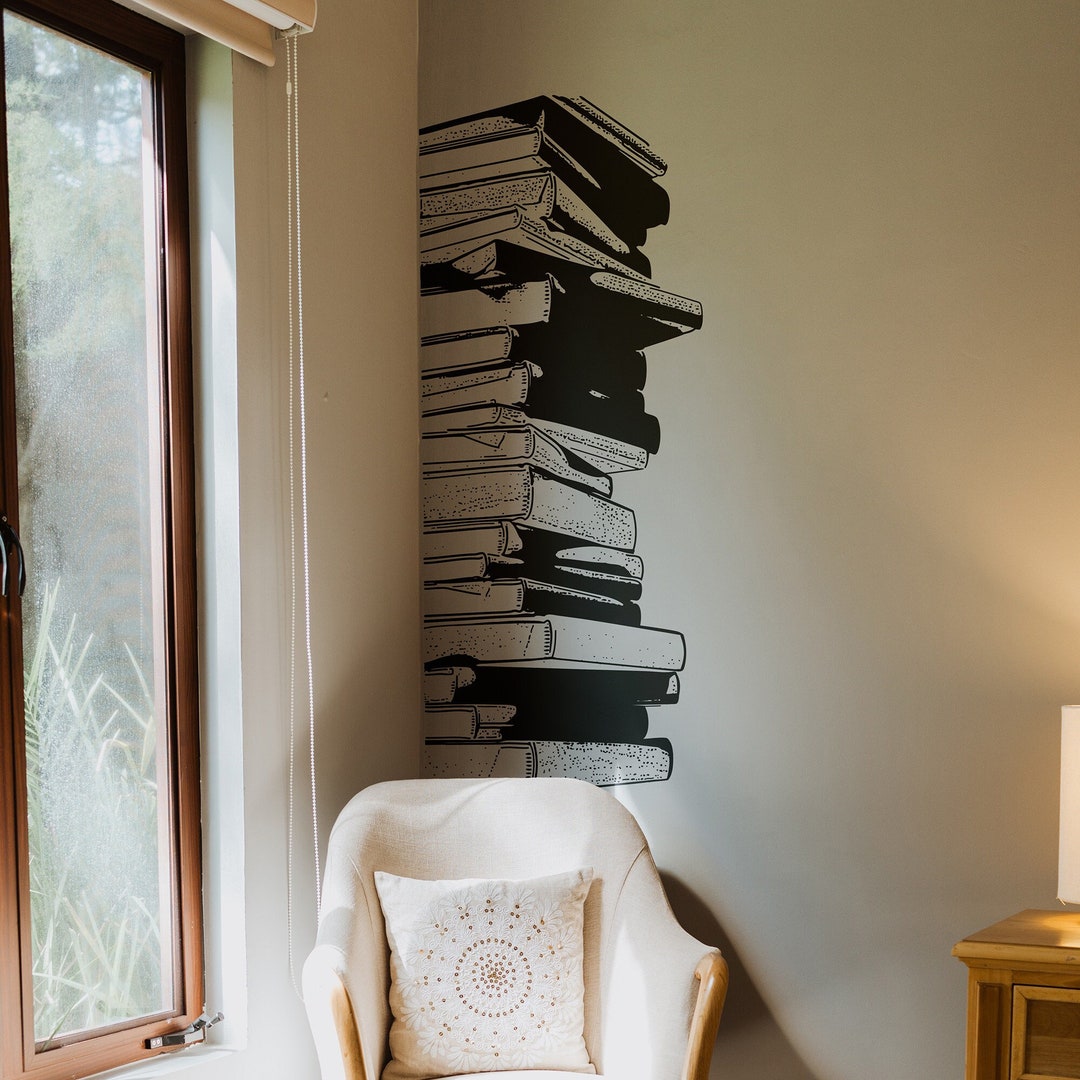 Book Club Gift. Stacks of Books Wall Decal Sticker. Librarian Teacher ...