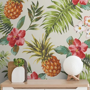 Pineapple Wallpaper Tropical Theme Wall Mural. Hawaiian Peel and Stick ...