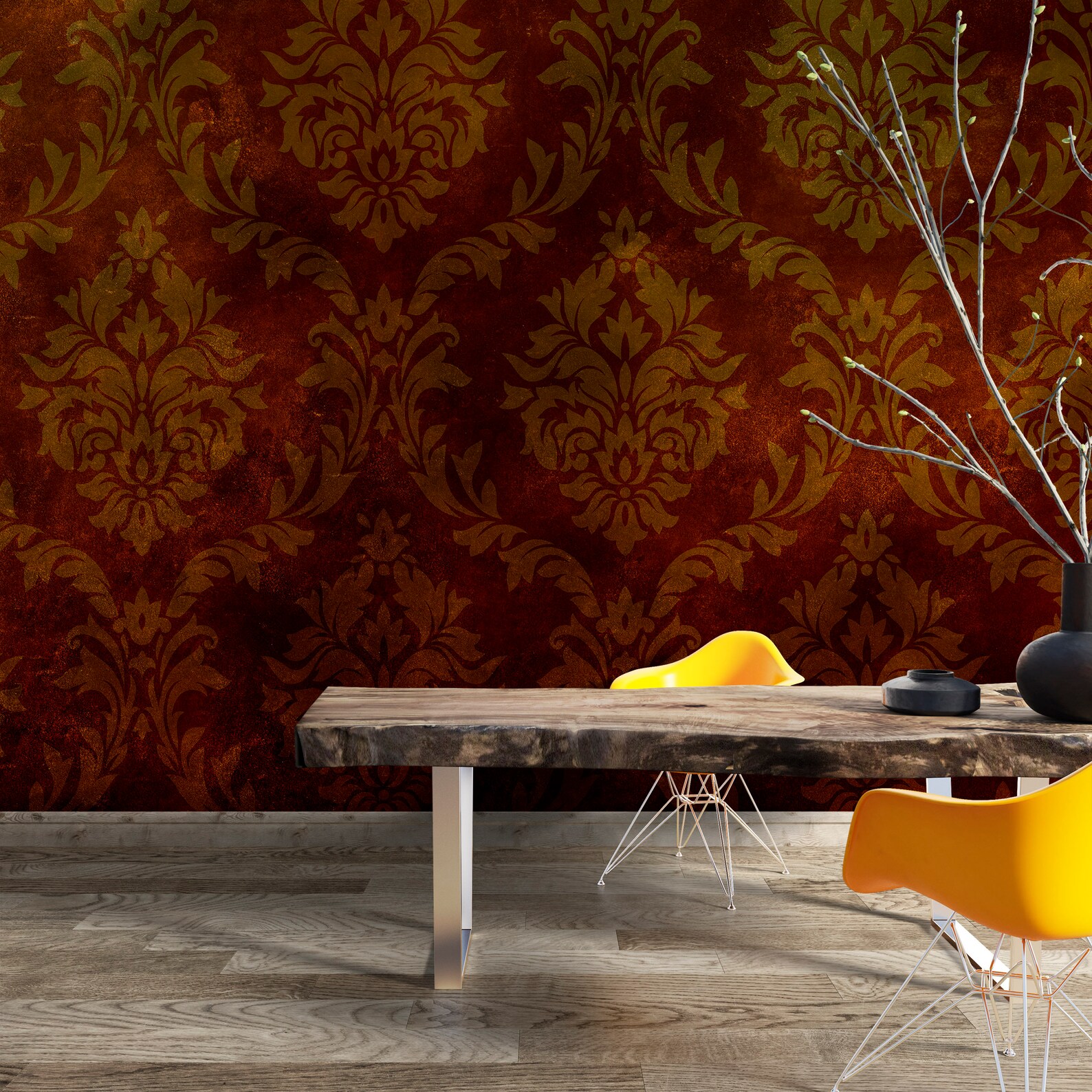 Damask Grunge Vintage Dark Pattern Wall Mural Peel and Stick | Etsy