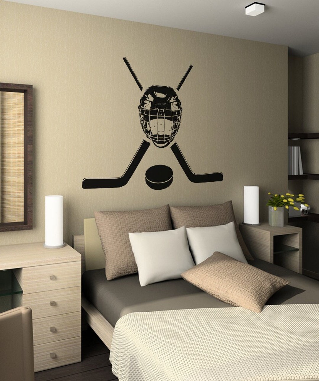 Hockey Wall Decal Sticker. Hockey Mask and Hockey Stick Equipment Wall ...