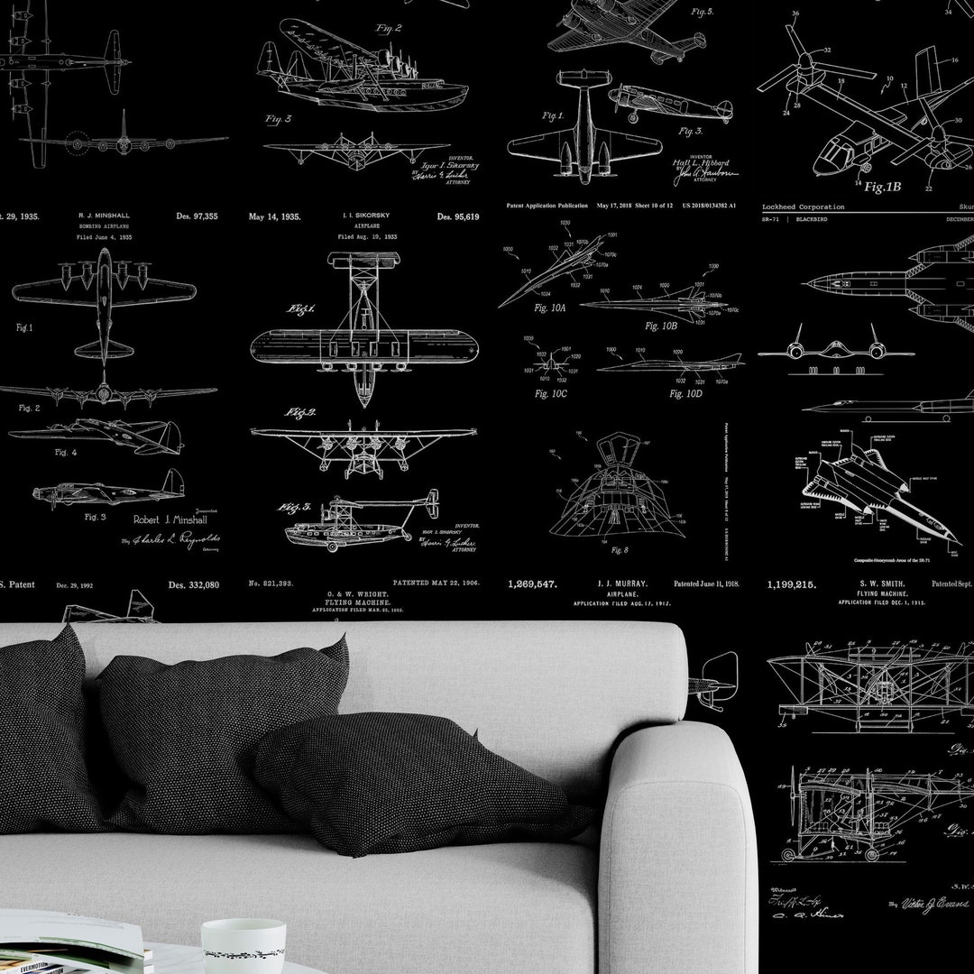 Aviation Wallpaper Mural. Featuring Military Jet and Airplane Patent ...