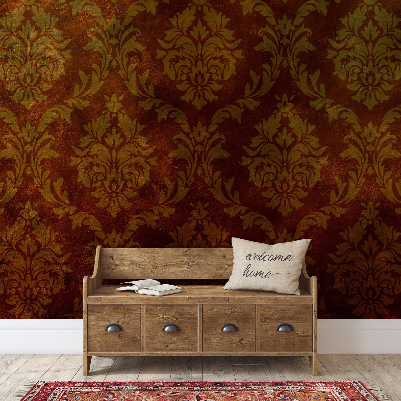 Damask Grunge Vintage Dark Pattern Wall Mural Peel and Stick - Etsy