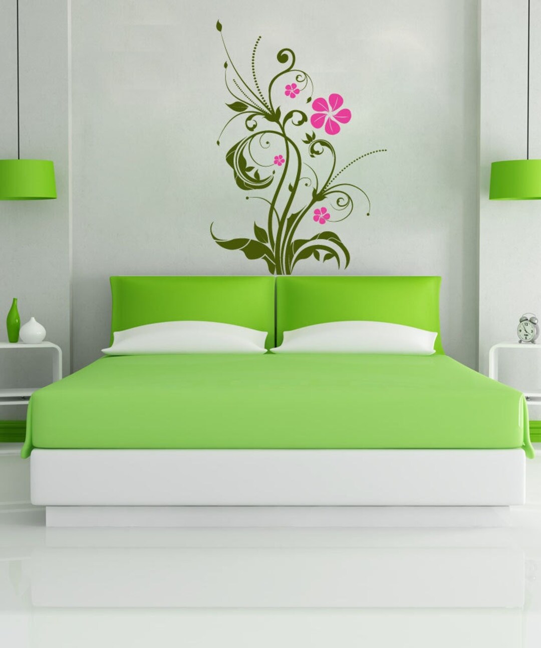 Wall Decal Sticker Flower Swirl Plant. Bedroom Floral Wall Art Decor ...