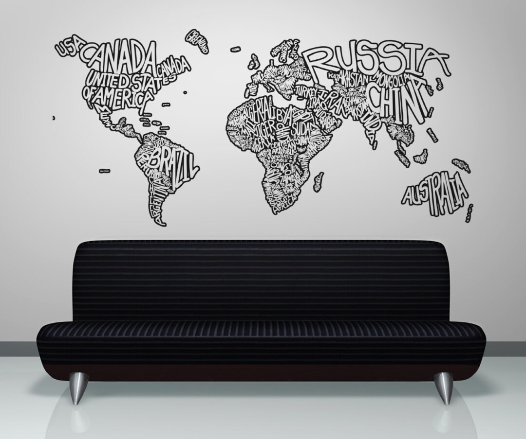 World Map Vinyl Wall Decal Sticker. Country Names Design. #5078 - Etsy