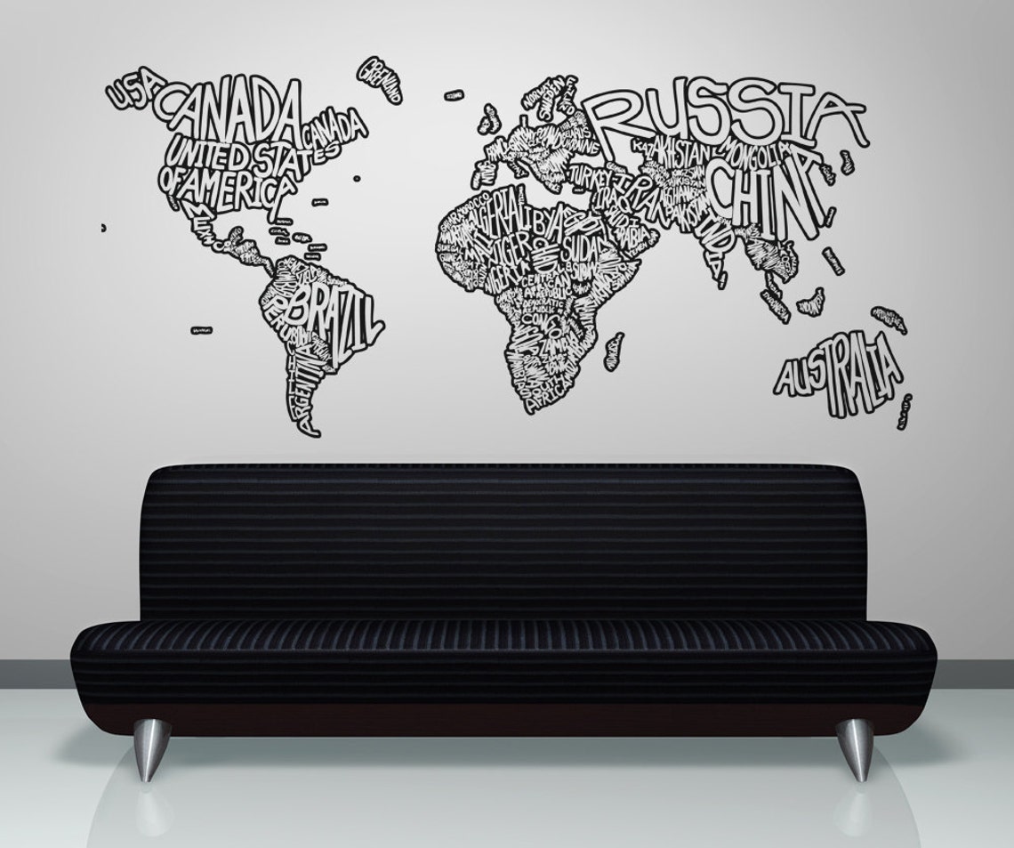 World Map Vinyl Wall Decal Sticker. Country Names Design. - Etsy
