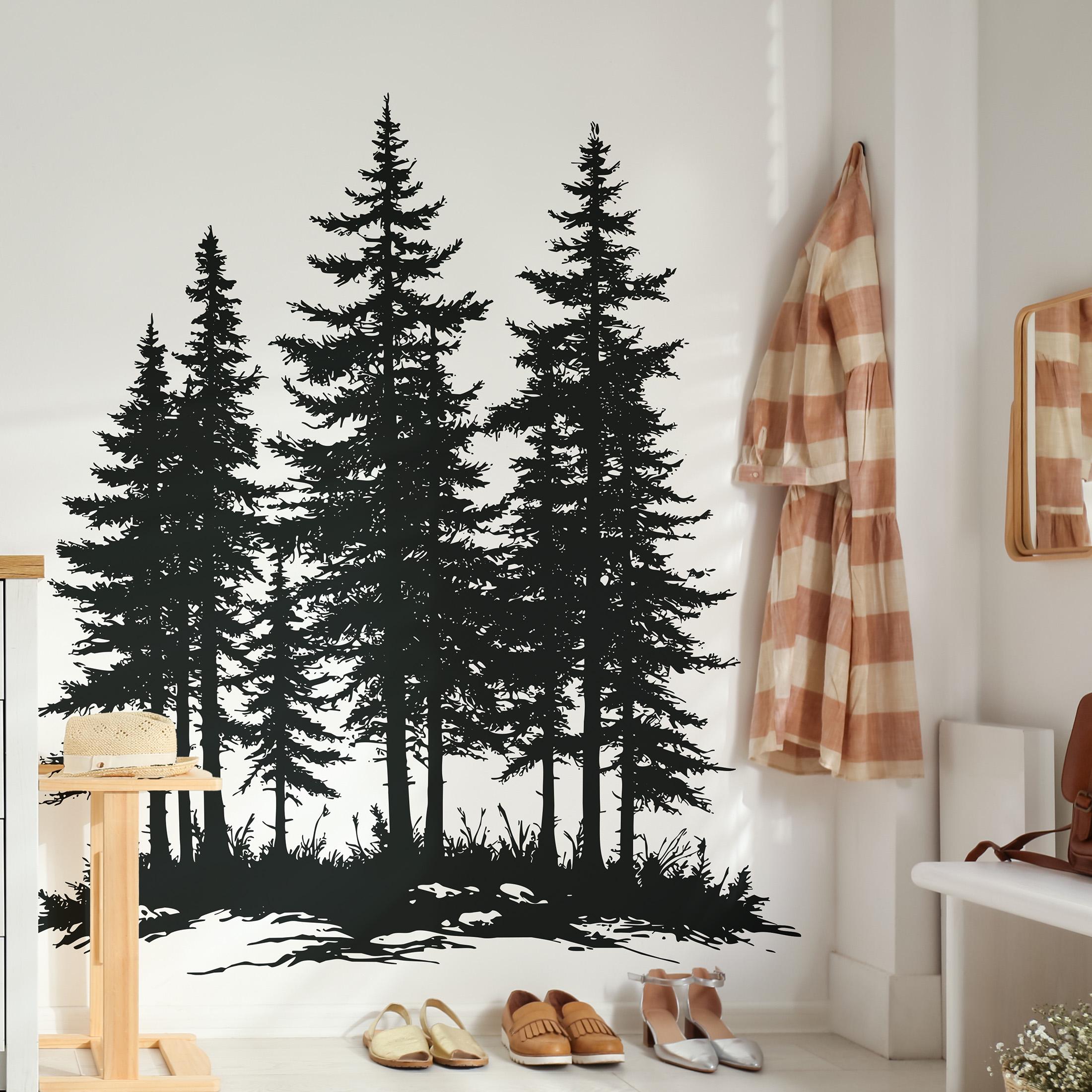 Forest Tree Wall Decal Sticker. Large Pine Tree Nature Vinyl Mural for ...